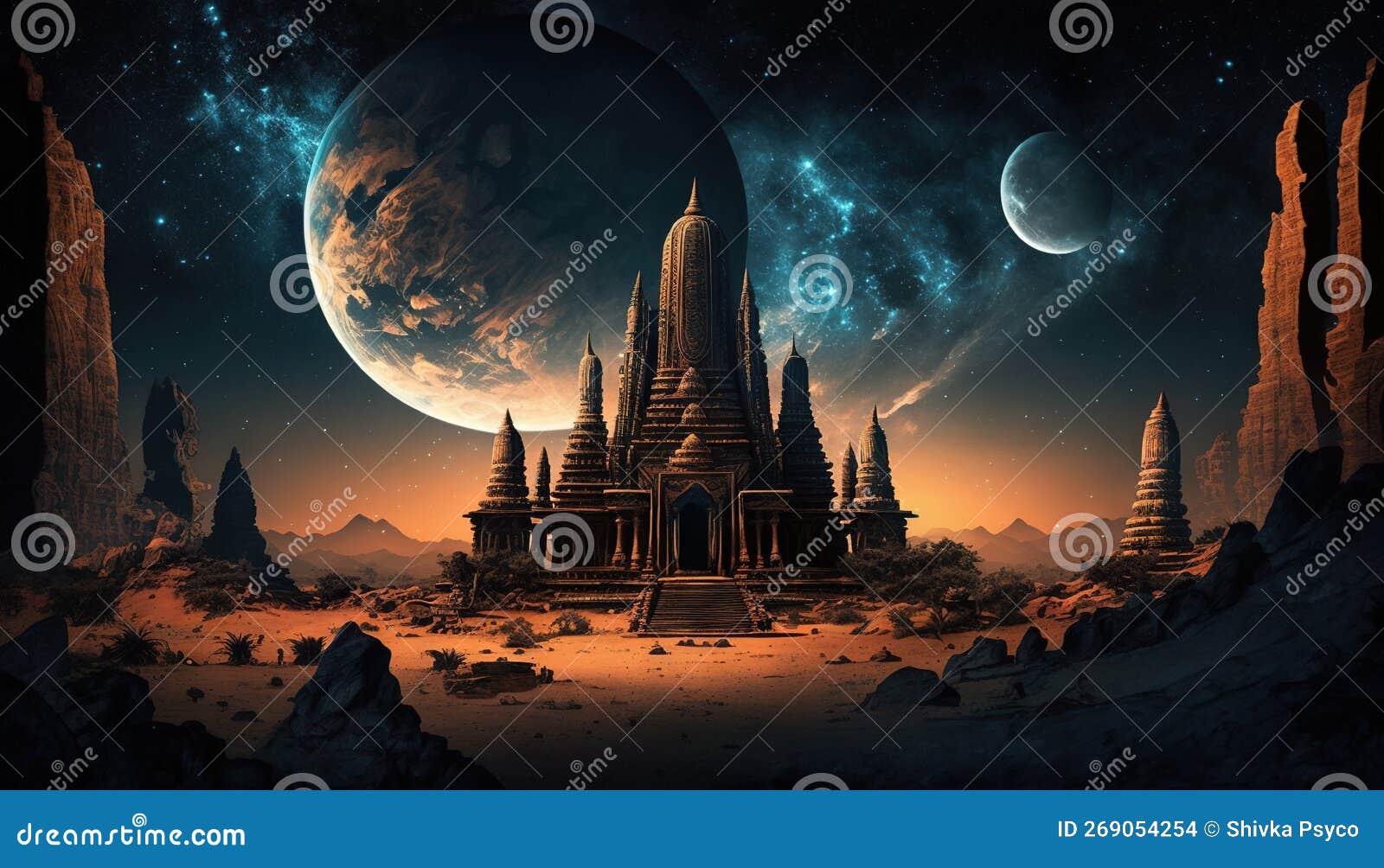 Cosmic Indian Temples Old Fantasy Artwork Generative Ai Art Stock ...