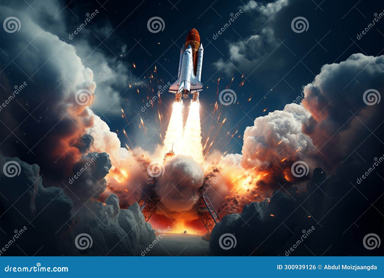 Cosmic Journey Rocket Takes Off into Space in Captivating Mixed Media ...