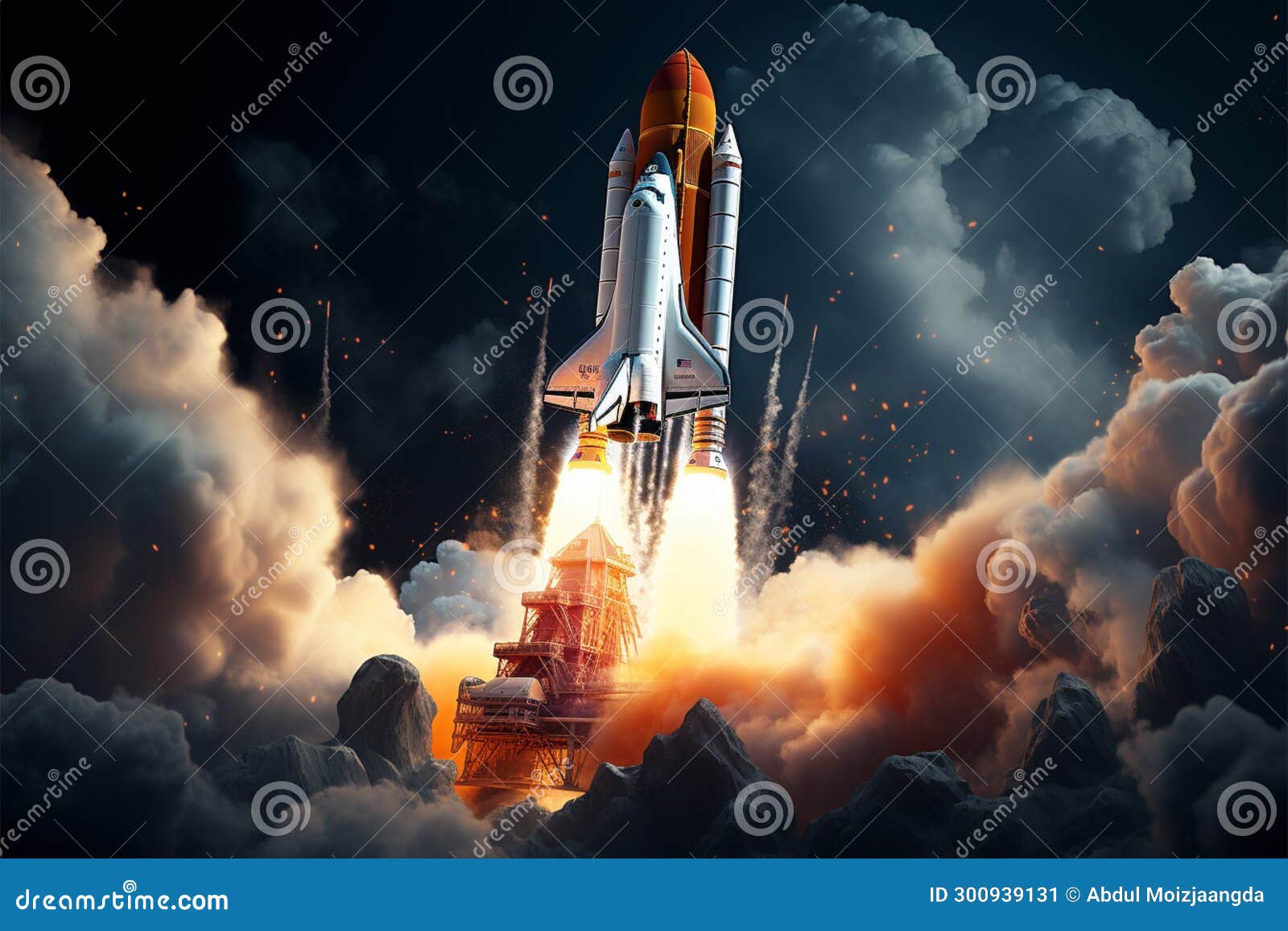 Cosmic Journey Rocket Takes Off into Space in Captivating Mixed Media ...