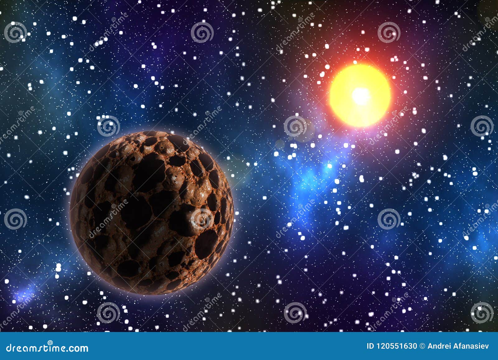 The Cosmic Landscape, an Imaginary Planet in Space Stock Illustration ...