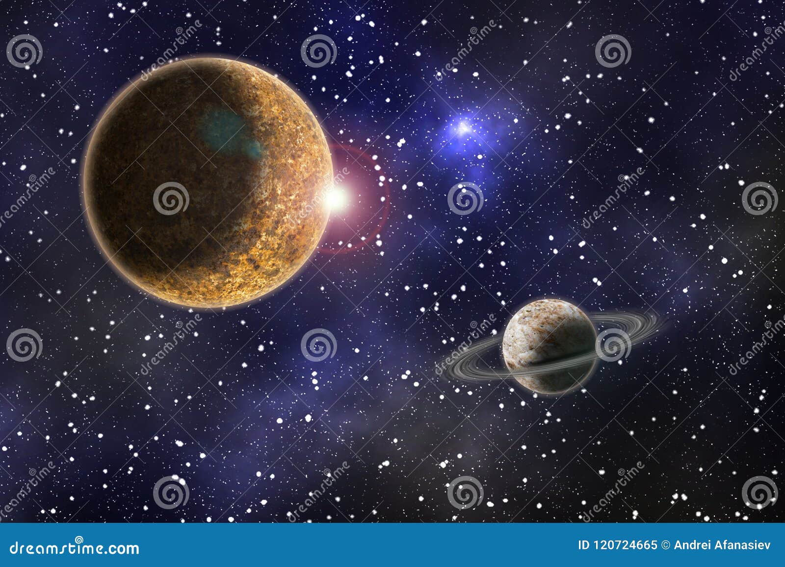The Cosmic Landscape, an Imaginary Planet in Space Stock Illustration ...