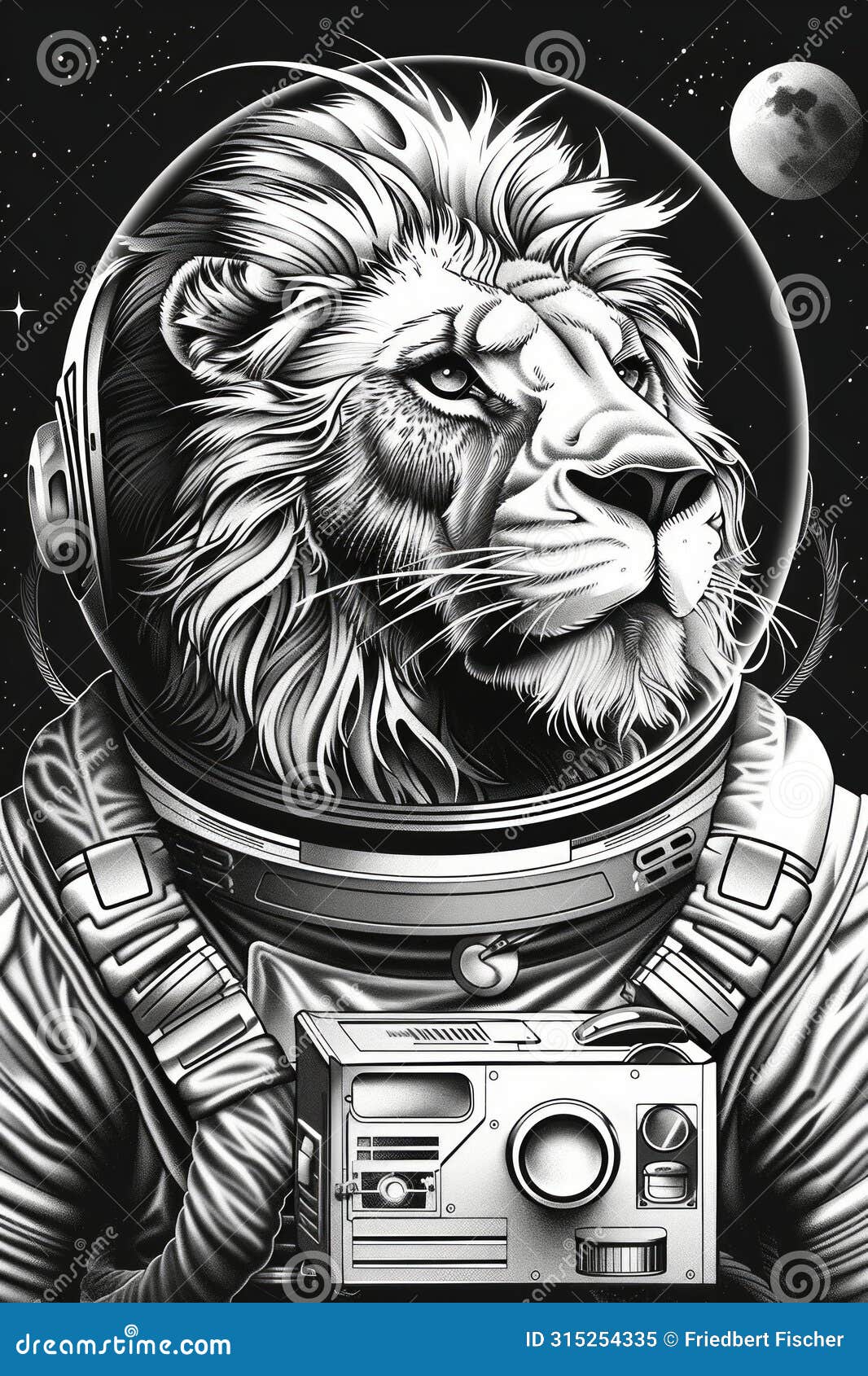 Cosmic Lion Astronaut: Exploring Space Illustration Stock Image - Image ...