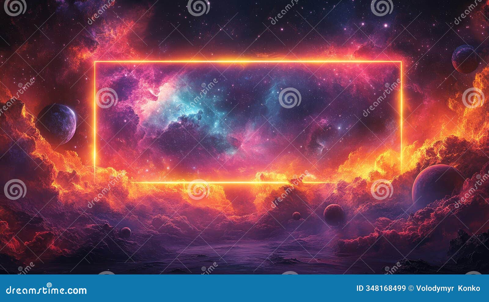 Cosmic Nebula with Vibrant Colors and Planets within a Glowing ...