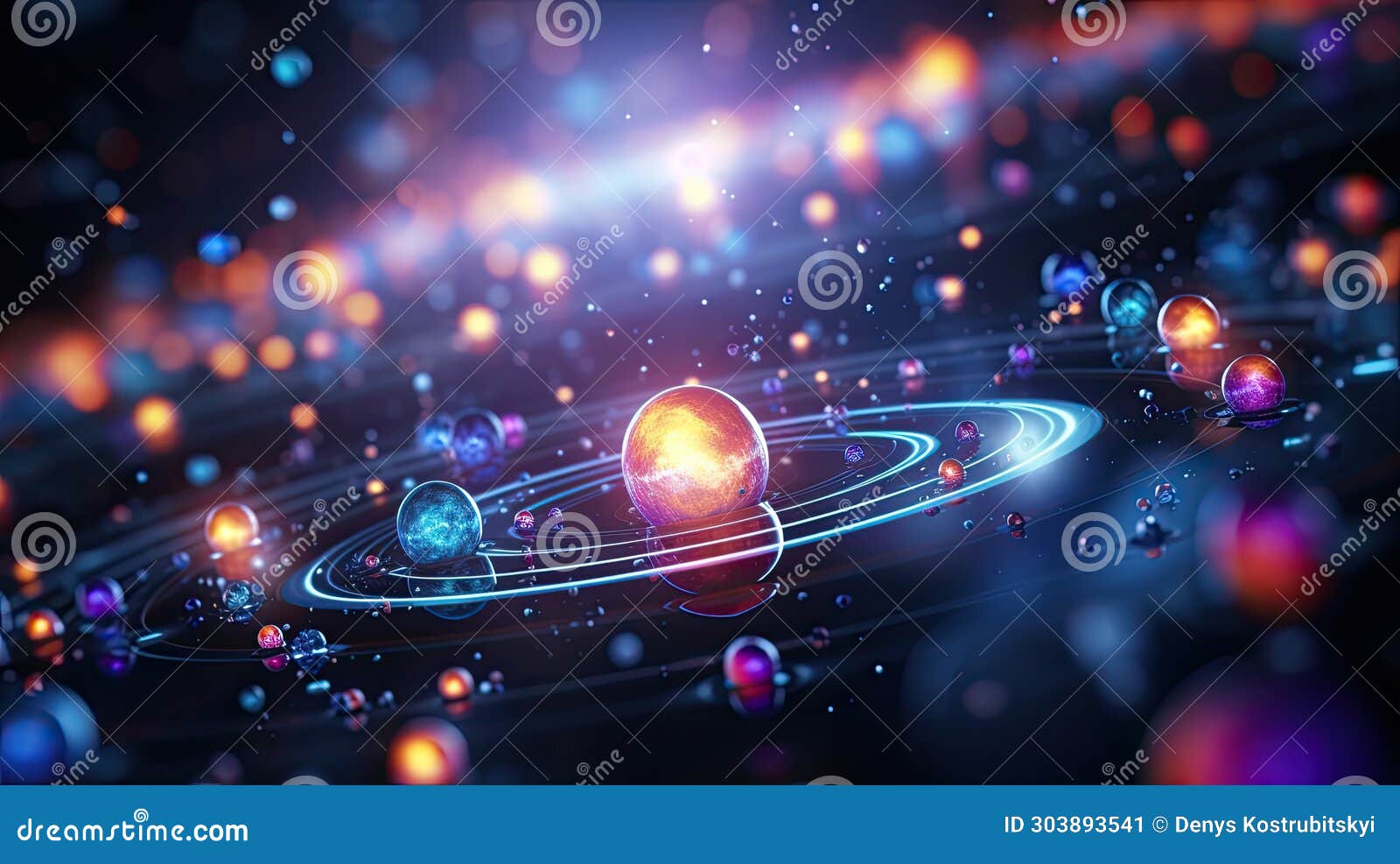 Cosmic Orbits and Particles Stock Illustration - Illustration of atoms ...