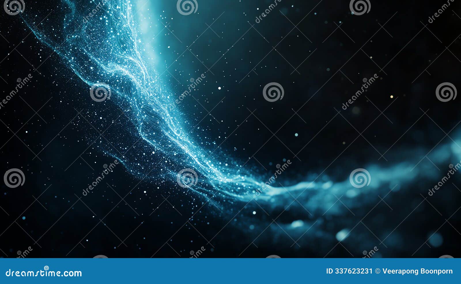 Cosmic Particles and Light Waves in Deep Space, Dark Background with ...