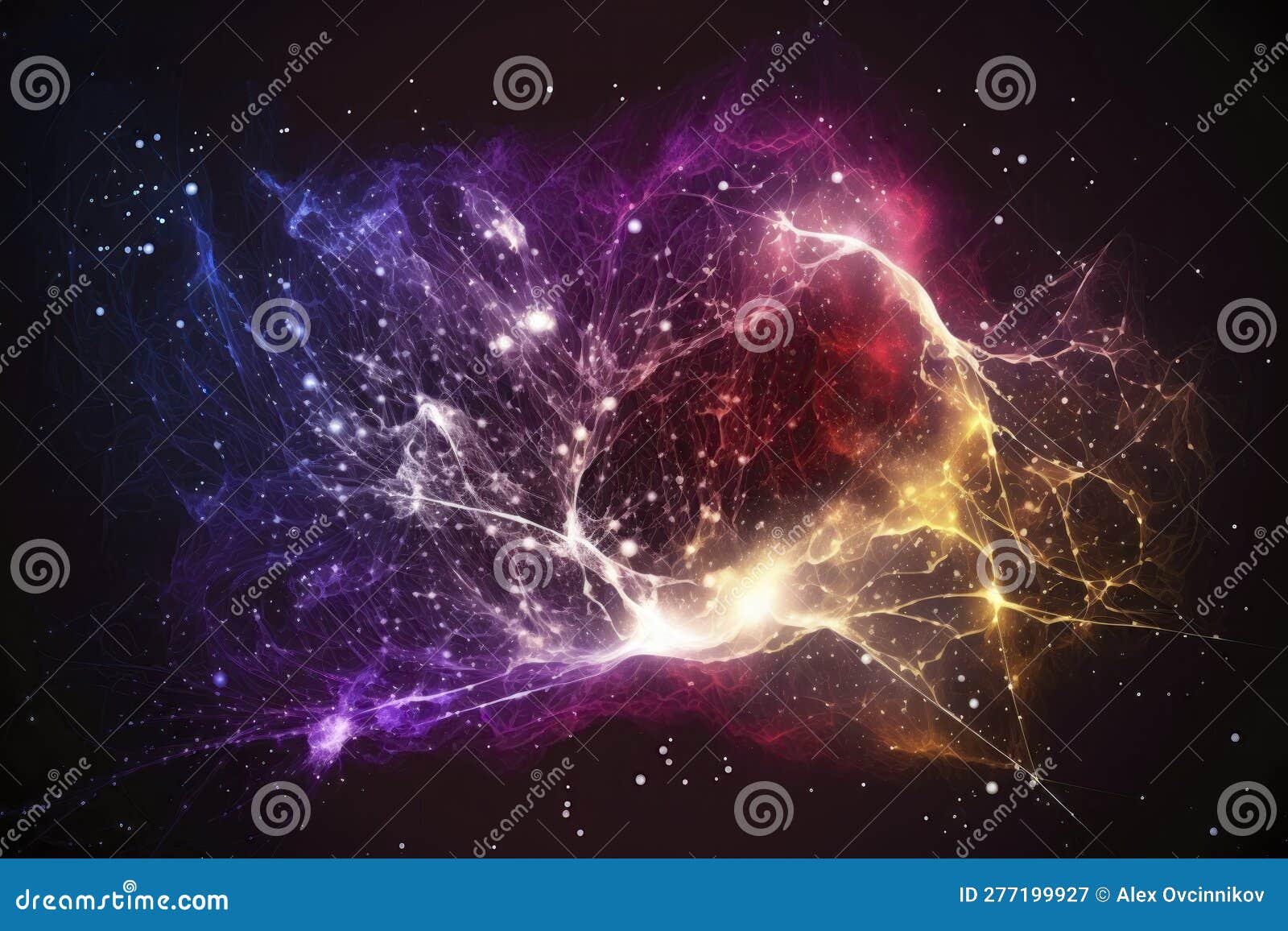 Cosmic Particles and Plexus Data Visualization on Digital Background ...
