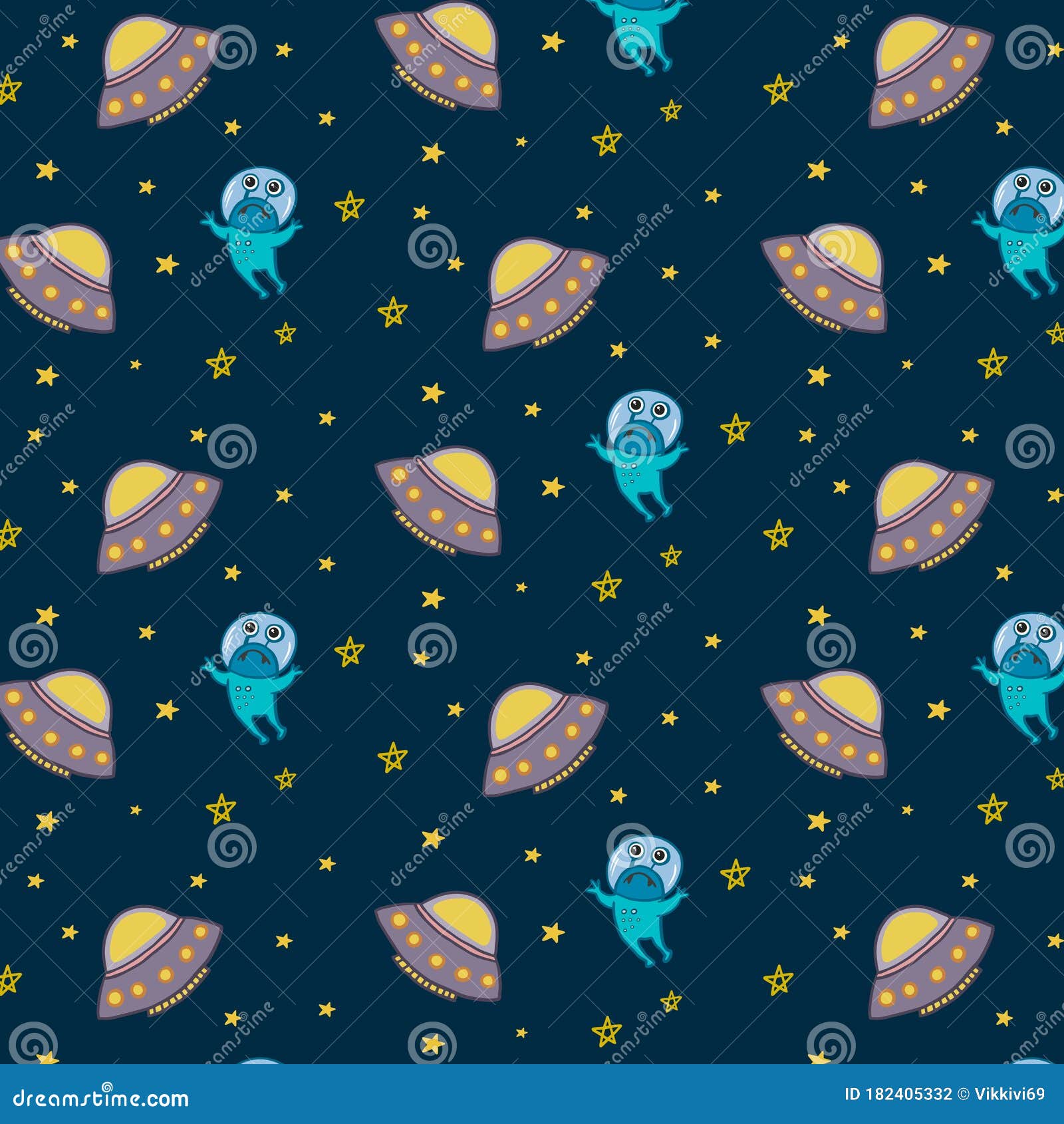 Cosmic Pattern. Vector Color Ornament with Space. Pattern with Flying ...