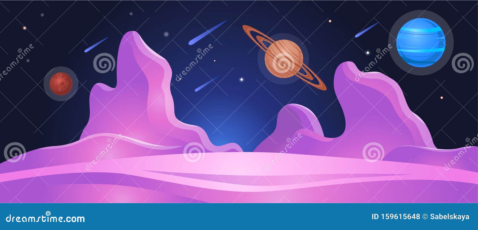 Cosmic Planet Landscape or Surface Background Flat Vector Illustration ...