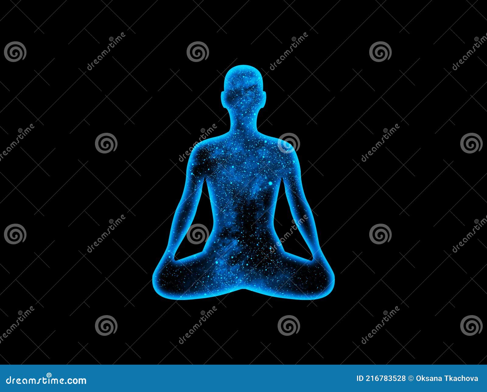 Cosmic Radiant Man In The Lotus Pose On A Background Of Blue Starry ...