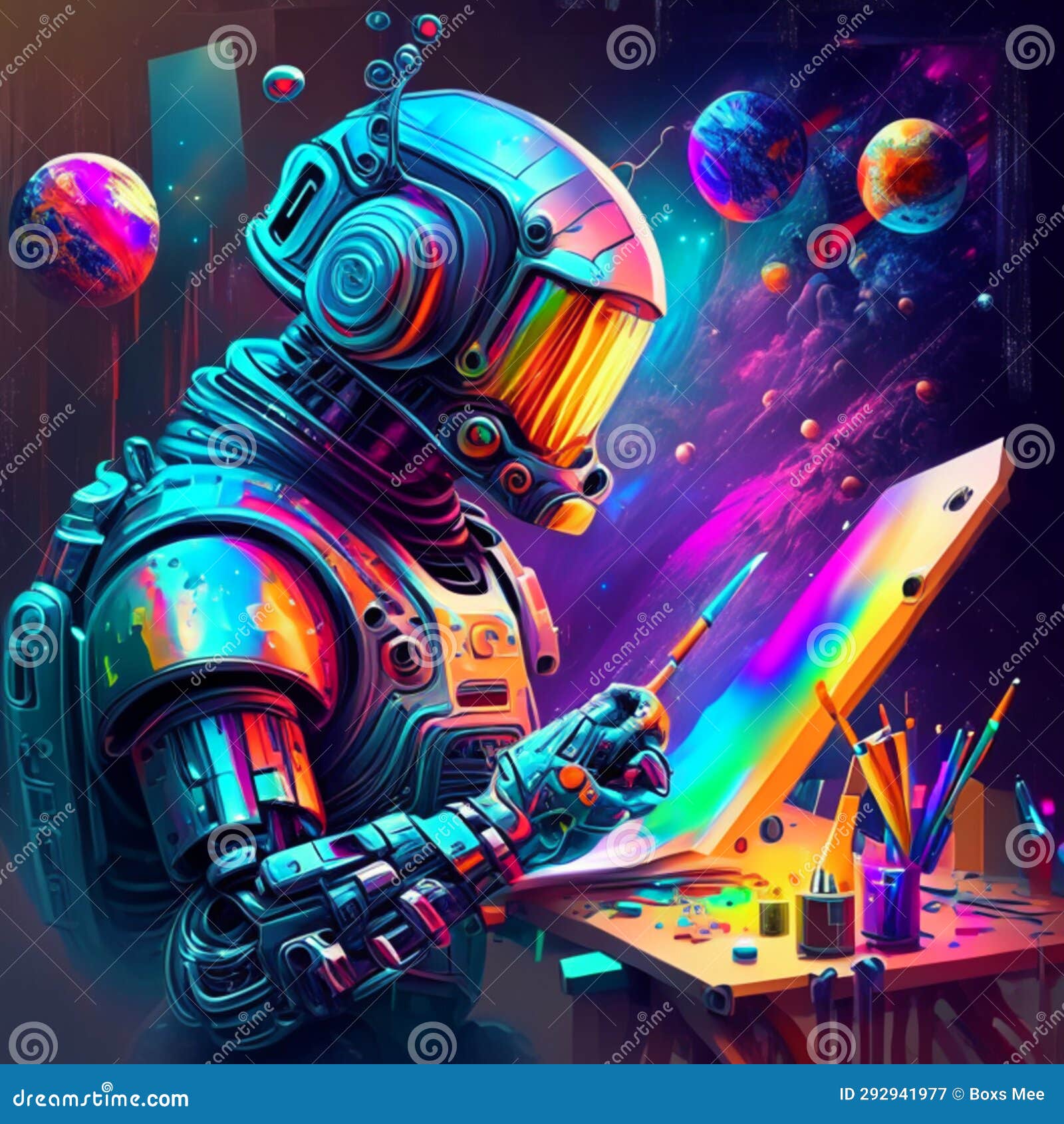 Cosmic Robot in Space. Artificial Intelligence. 3D Illustration Stock ...