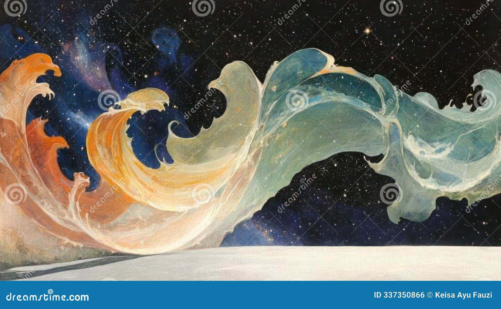 A Cosmic Scene Depicting Ethereal Waves In A Starry Sky, Blending ...