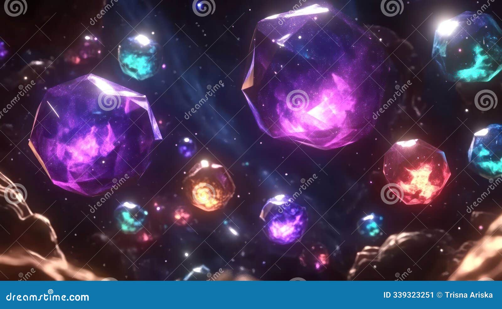 A Cosmic Scene Featuring Colorful, Glowing Crystals Floating in a ...