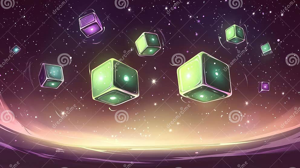 A Cosmic Scene Featuring Floating Cubes in a Starry Sky with a Gradient ...
