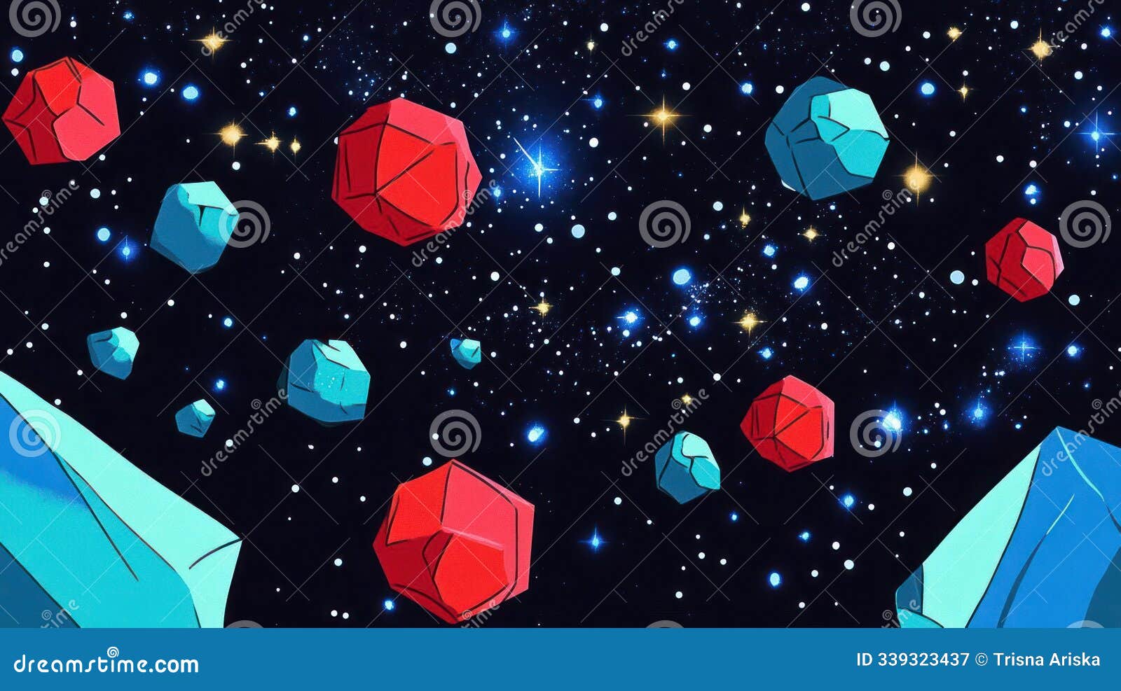 A Cosmic Scene Featuring Floating Geometric Shapes in a Starry ...