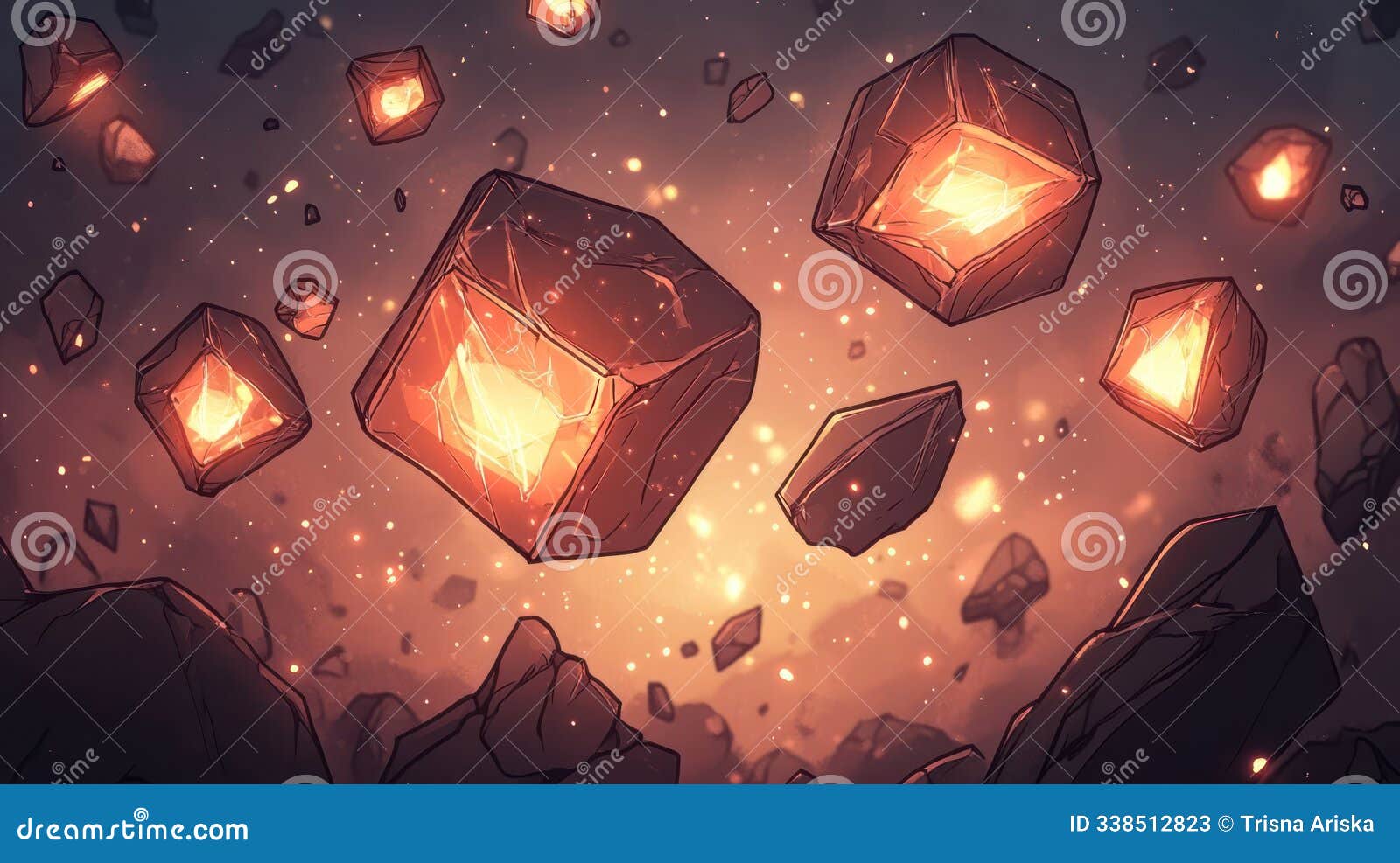 A Cosmic Scene Featuring Glowing, Floating Crystals Amidst a Starry ...