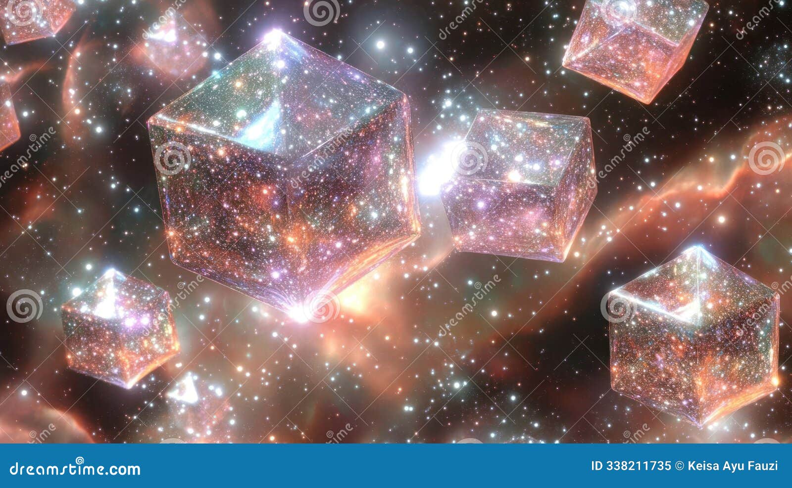 A Cosmic Scene Featuring Sparkling, Translucent Cubes Floating in a Star-filled Universe Stock ...