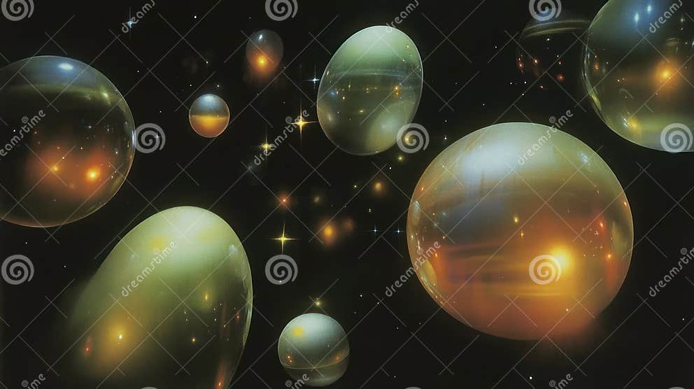 A Cosmic Scene Featuring Translucent Orbs Floating in a Starry Space ...
