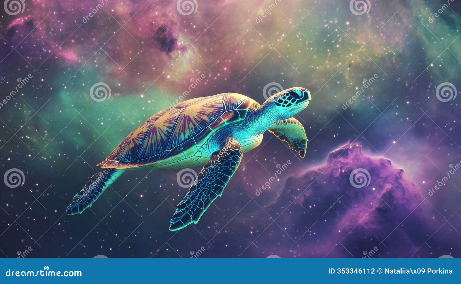 Cosmic Sea Turtle Floating in a Nebula Space Scene with Vibrant Colors ...
