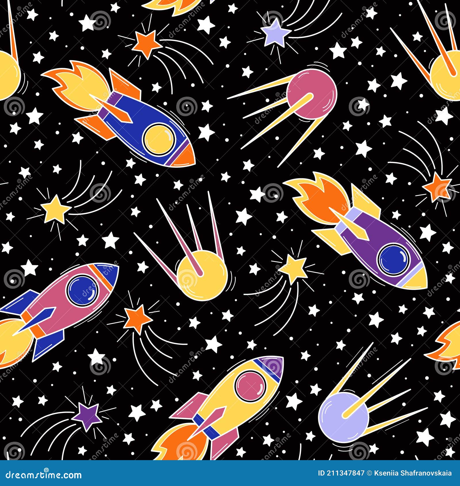 Cosmic Space Seamless Pattern. Hand Drawn Linen Vector Illustration ...