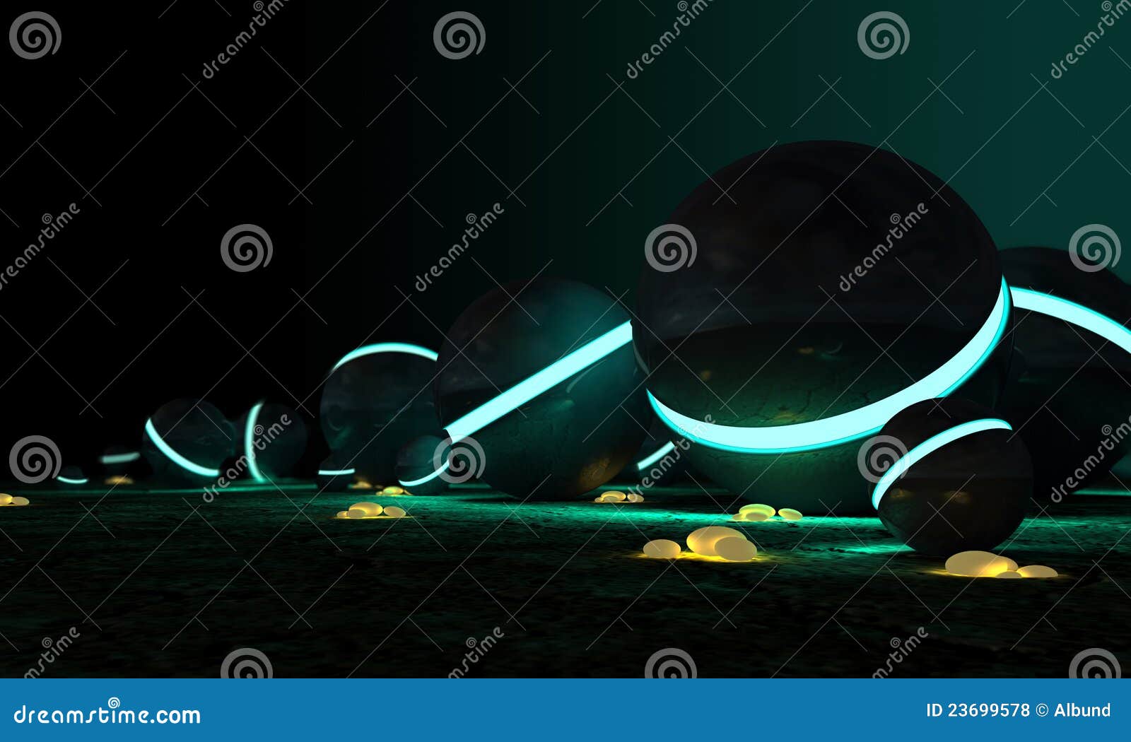 Cosmic Spheres and Glowing Yellow Stones Stock Illustration ...