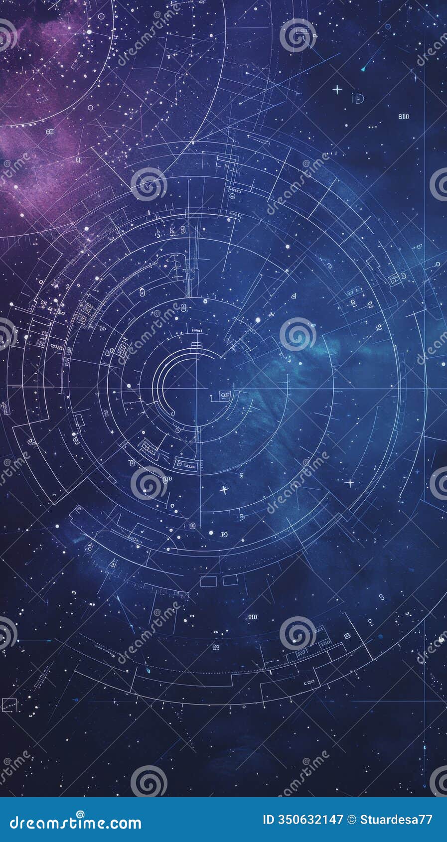 Cosmic Star Map with Circular Galaxy Patterns Stock Image - Image of ...