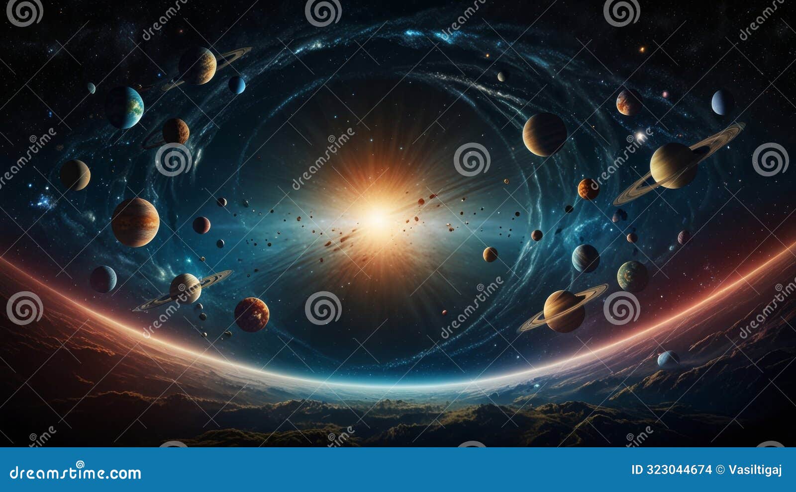 Cosmic Stellar System Illumination Stock Illustration - Illustration of ...