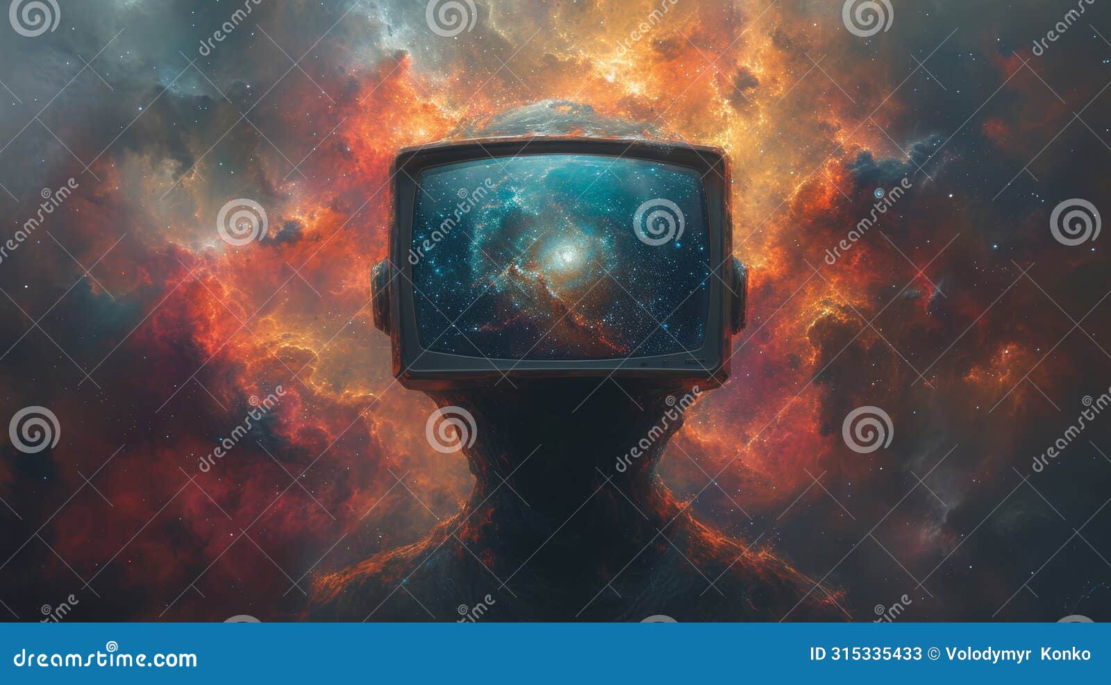 Cosmic Television Head in Space Nebula Stock Image - Image of creative ...