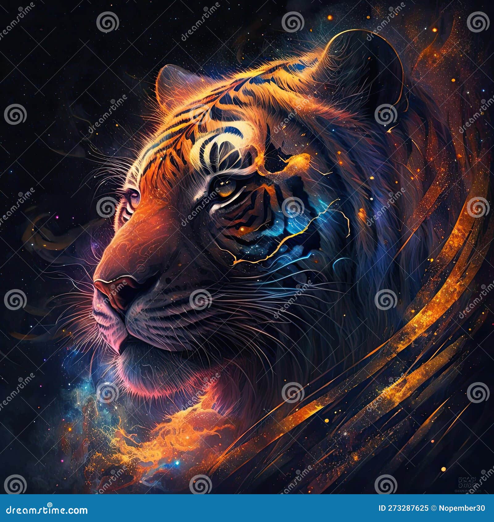 Cosmic Tiger art stock illustration. Illustration of light - 273287625