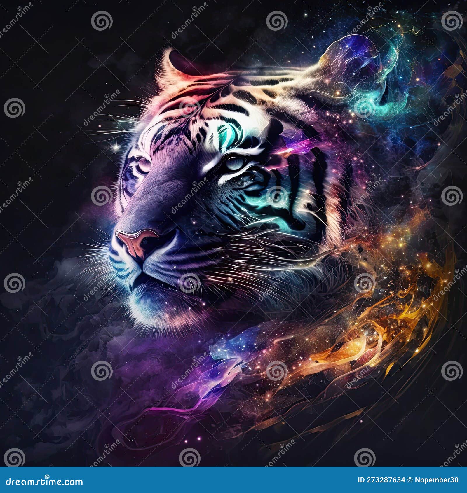Cosmic Tiger art stock illustration. Illustration of space - 273287634
