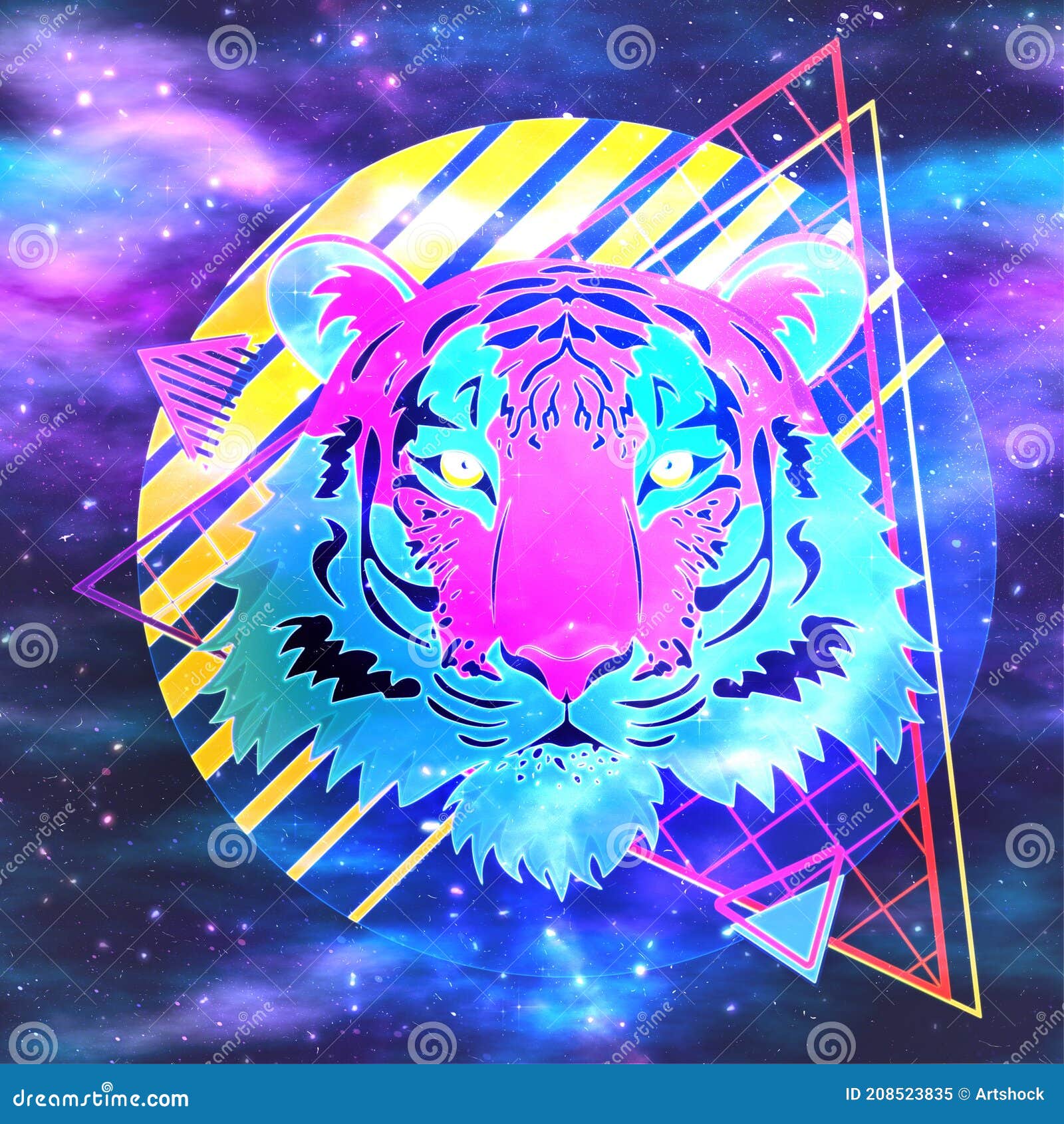 Cosmic Tiger Retro 80s Style Stock Illustration - Illustration of head ...