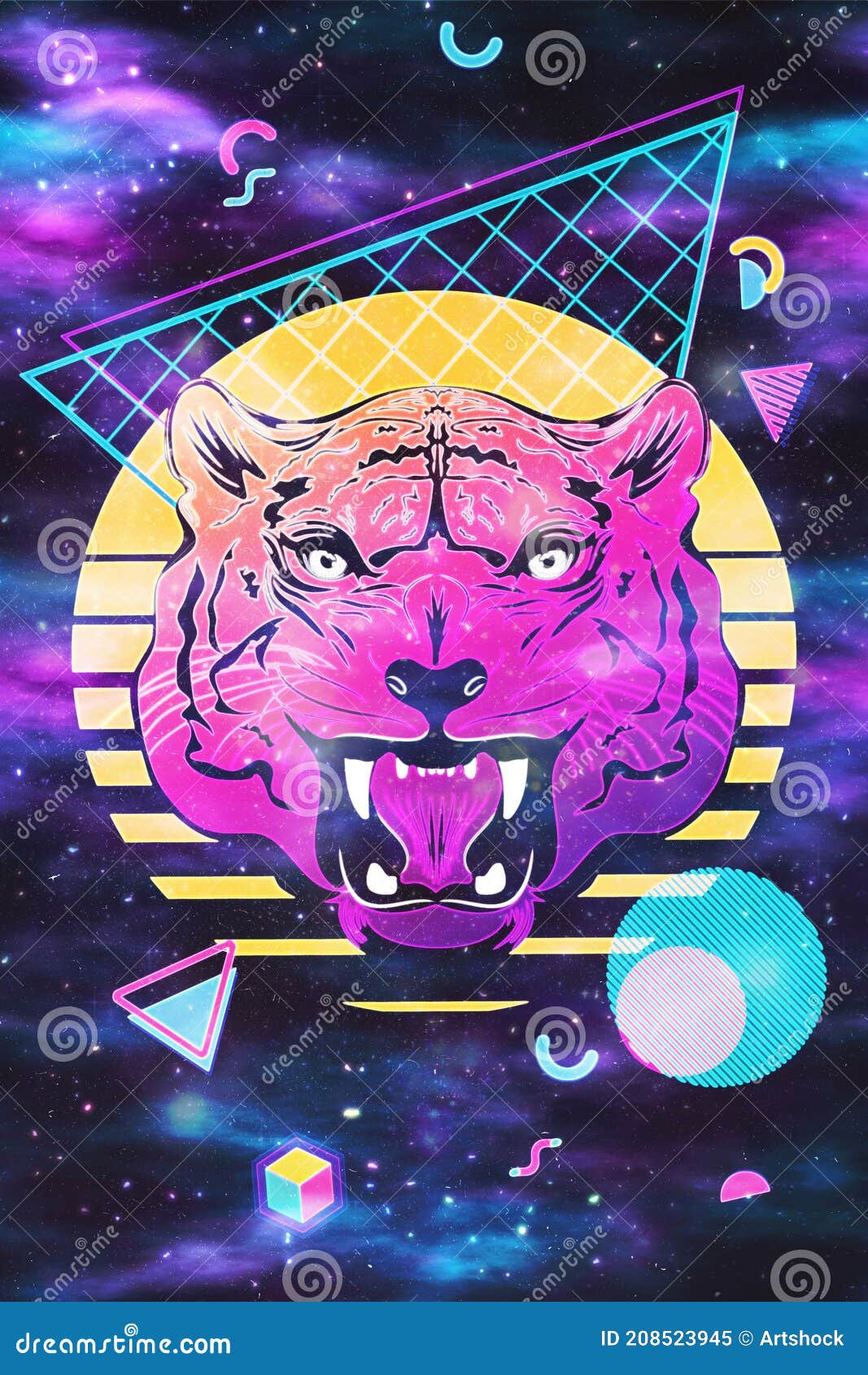 Cosmic Tiger Retro 80s Style Stock Illustration - Illustration of ...