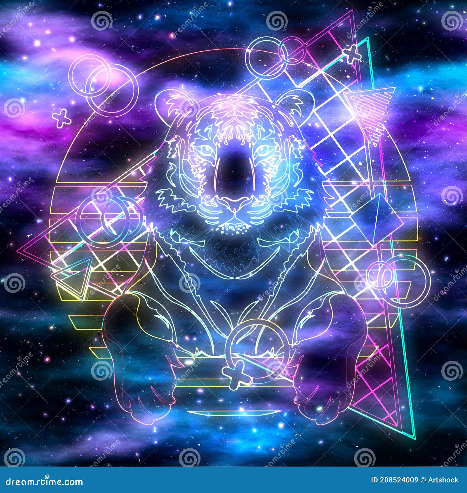 Cosmic Tiger Retro 80s Style Stock Illustration - Illustration of ...