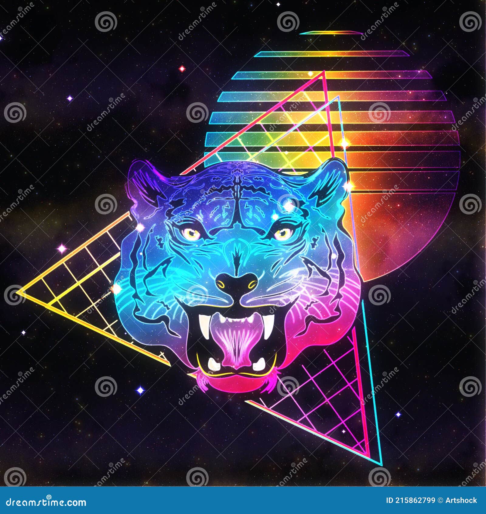 Cosmic Tiger Retro 80s Style Stock Illustration - Illustration of retro ...