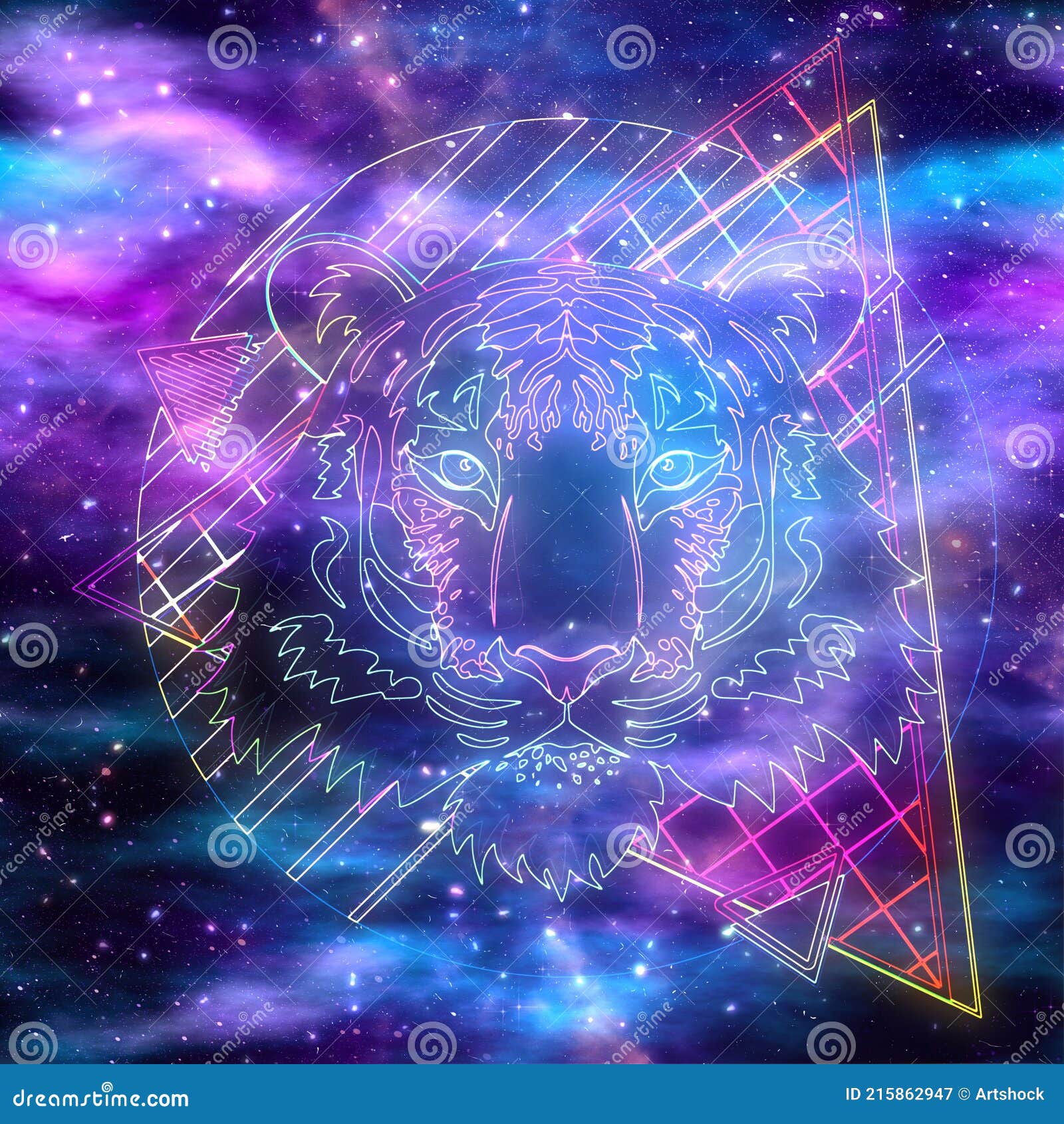 Cosmic Tiger Retro 80s Style Stock Illustration - Illustration of ...