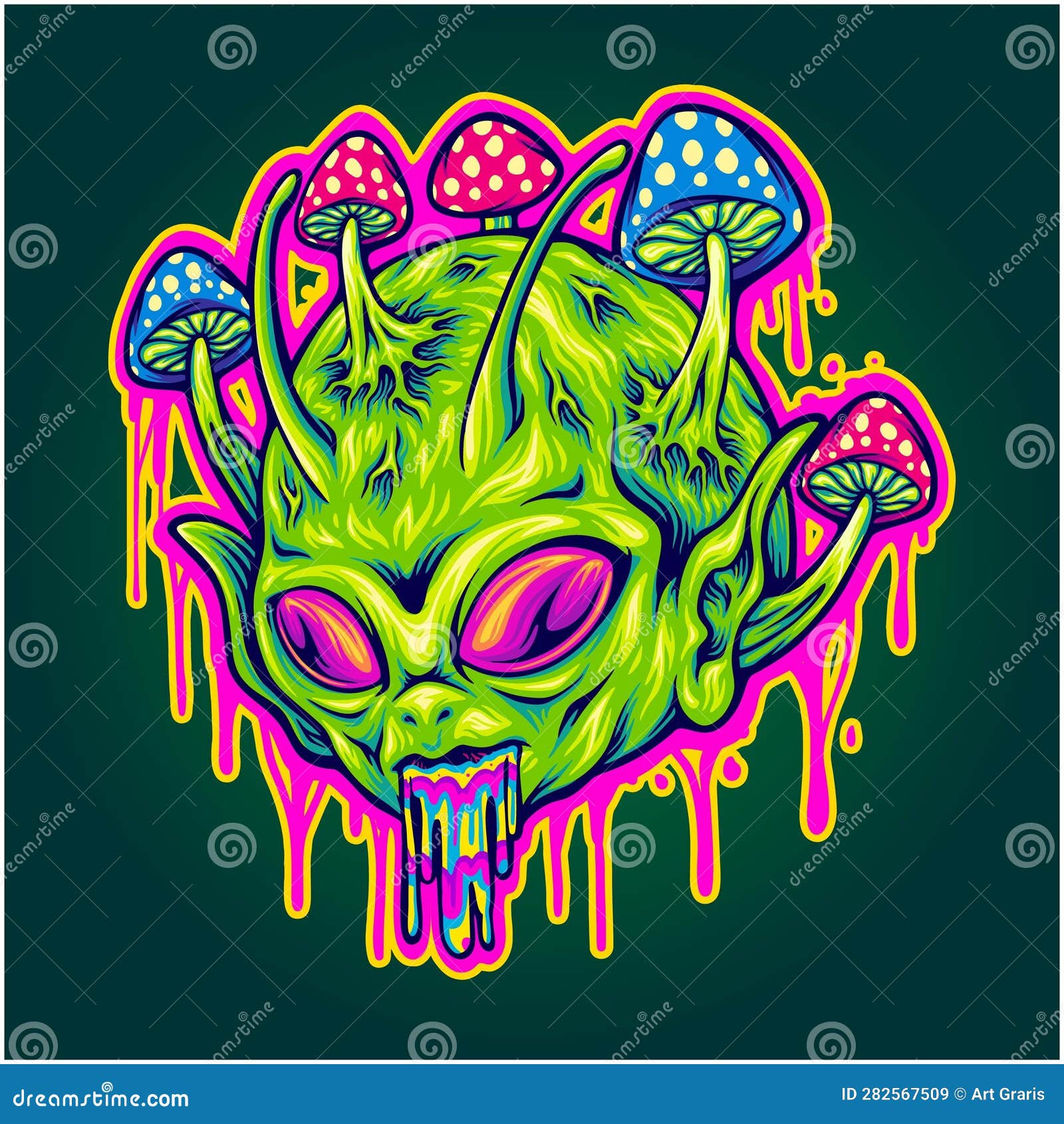 Cosmic Trippy Head Alien in Outer Space Stock Vector - Illustration of ...