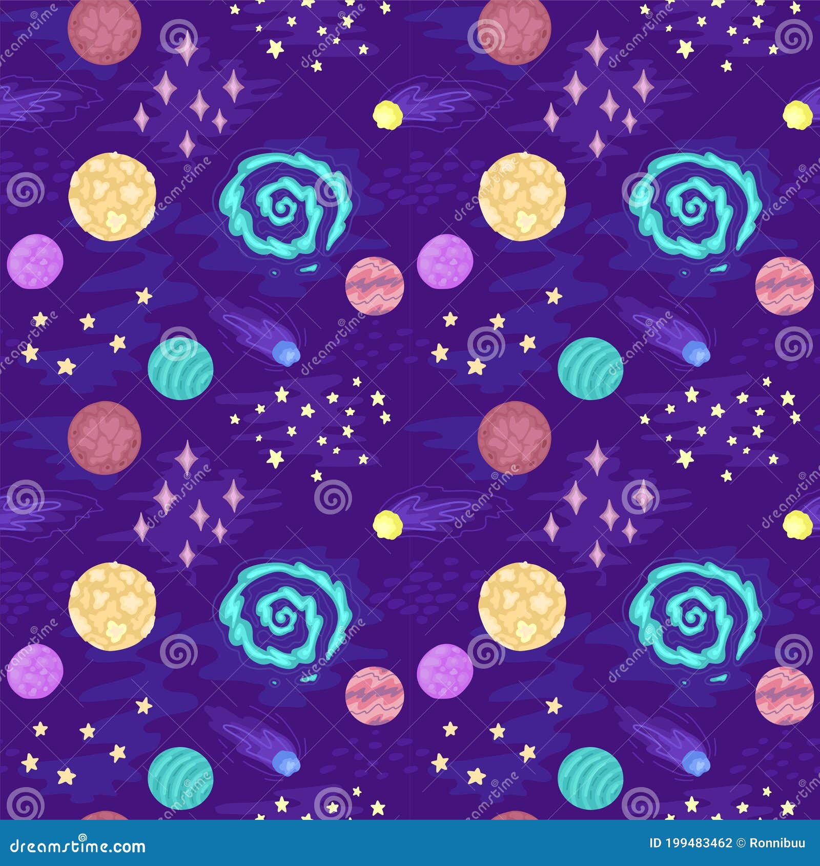 Colorful Cosmic Vector Seamless Pattern. Space Texture for Design. Cute ...
