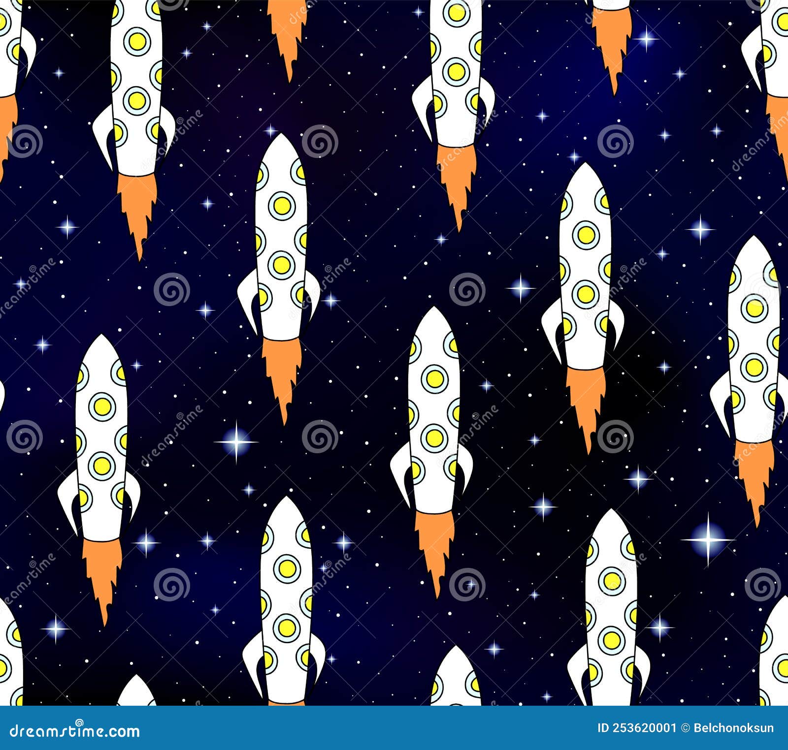 Cosmic Vector Seamless Pattern with Rockes in the Starry Space Sky ...