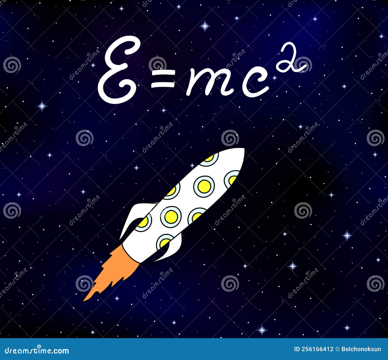 Cosmic Vector Space Illustration with Flying Space Ship, Stars and ...