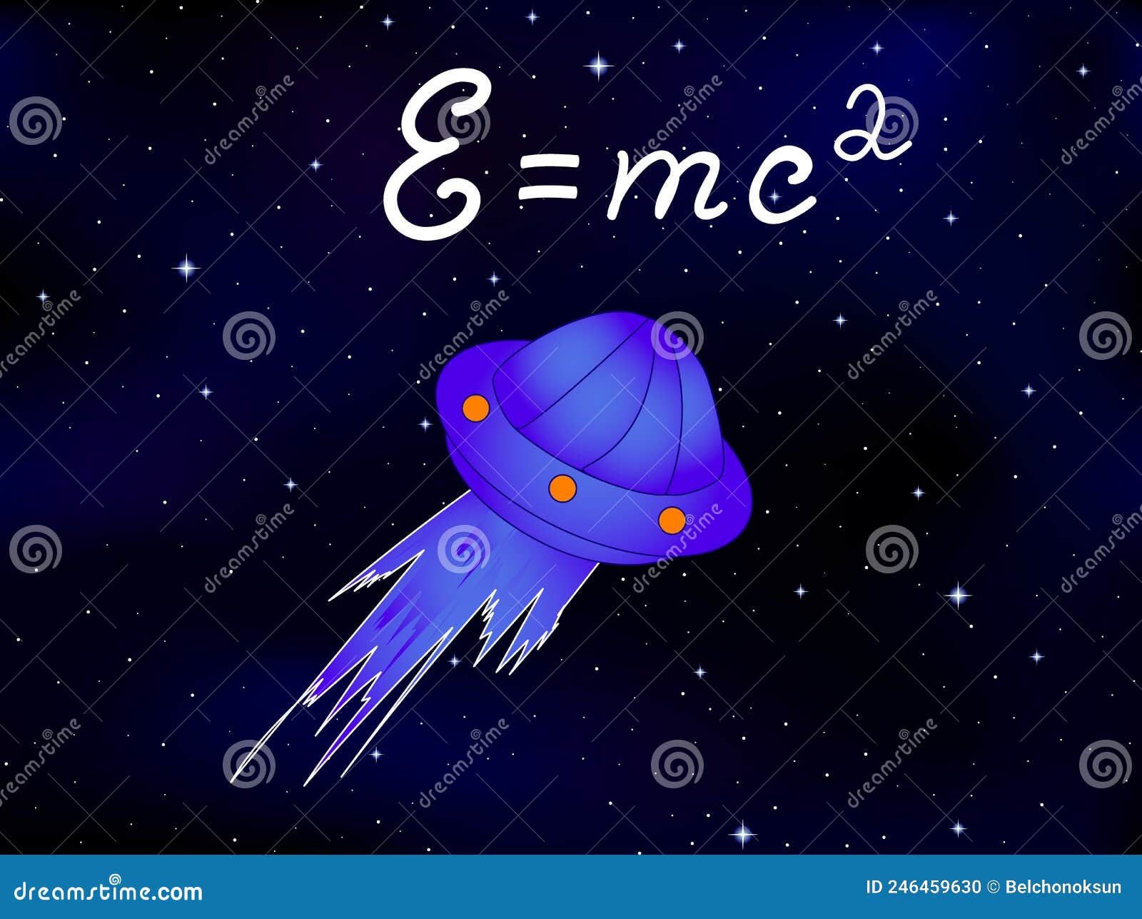 Cosmic Vector Space Illustration with Flying Ufo Space Ship, Stars and ...