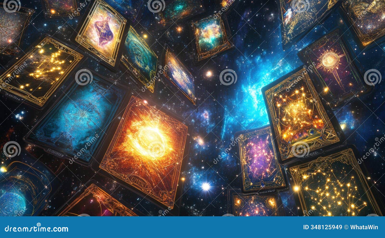 Cosmic Void with Tarot Cards Forming Constellation Stock Image - Image ...