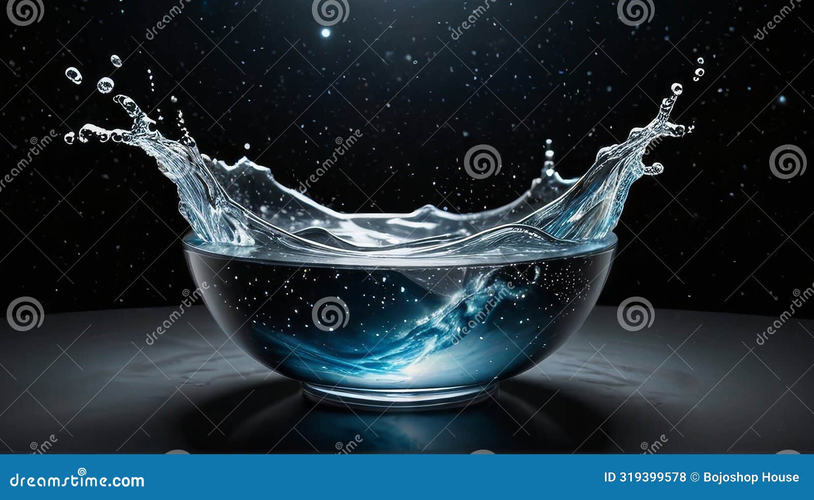 Cosmic Waves: a Bowl of Water Floating in the Abyss of Space Stock ...