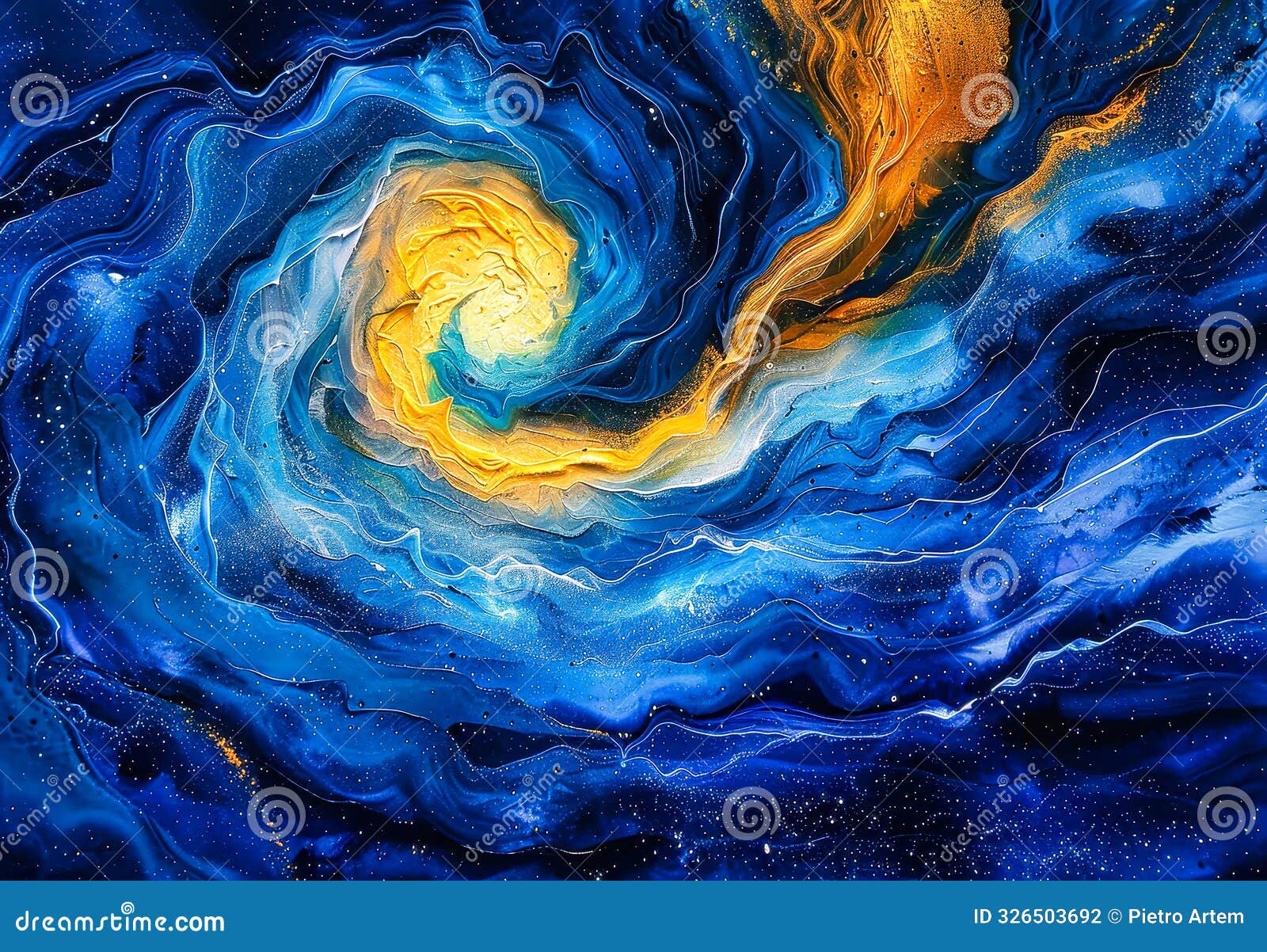 A Cosmic Whirlwind of Blue and Gold Stock Photo - Image of abstract ...