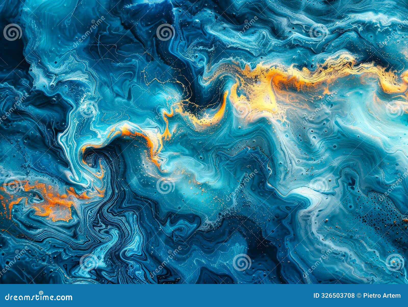 A Cosmic Whirlwind of Blue and Gold Stock Photo - Image of painting ...