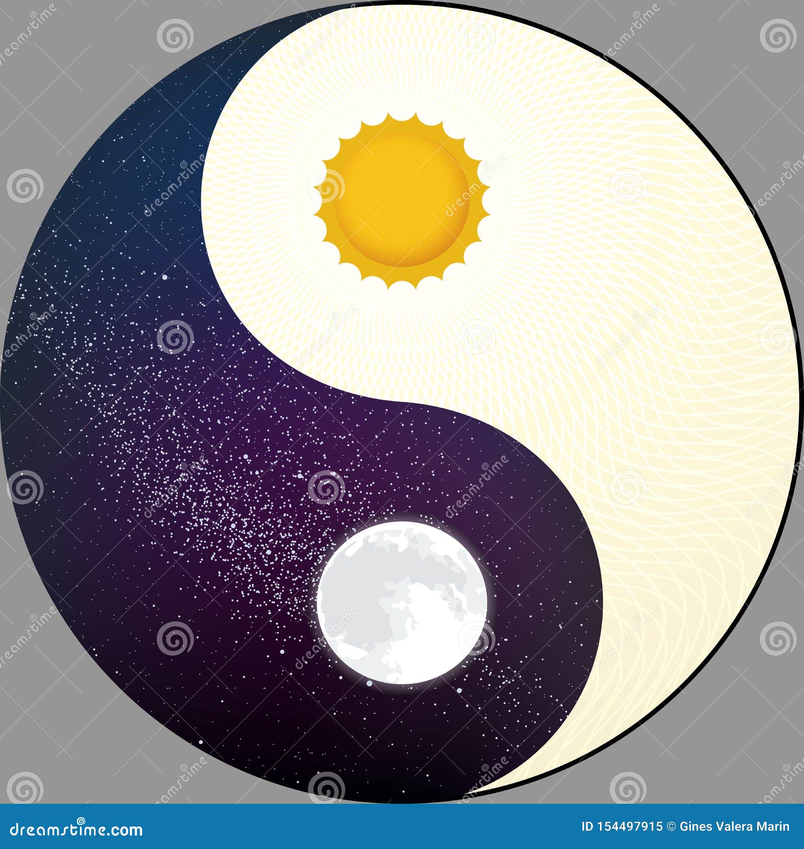 Cosmological Yin Yang with Sun and Moon. Night and Day Stock Vector ...