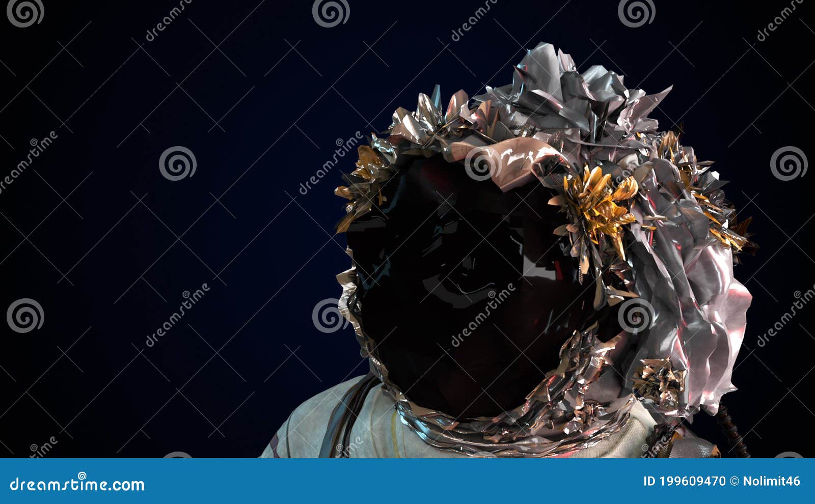 Cosmonaut In A Metal Protective Spacesuit Is Destroyed Into Small ...