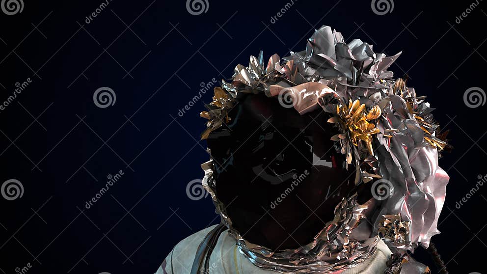 Cosmonaut with Distortion Helmet in a Metal Protective Spacesuit ...