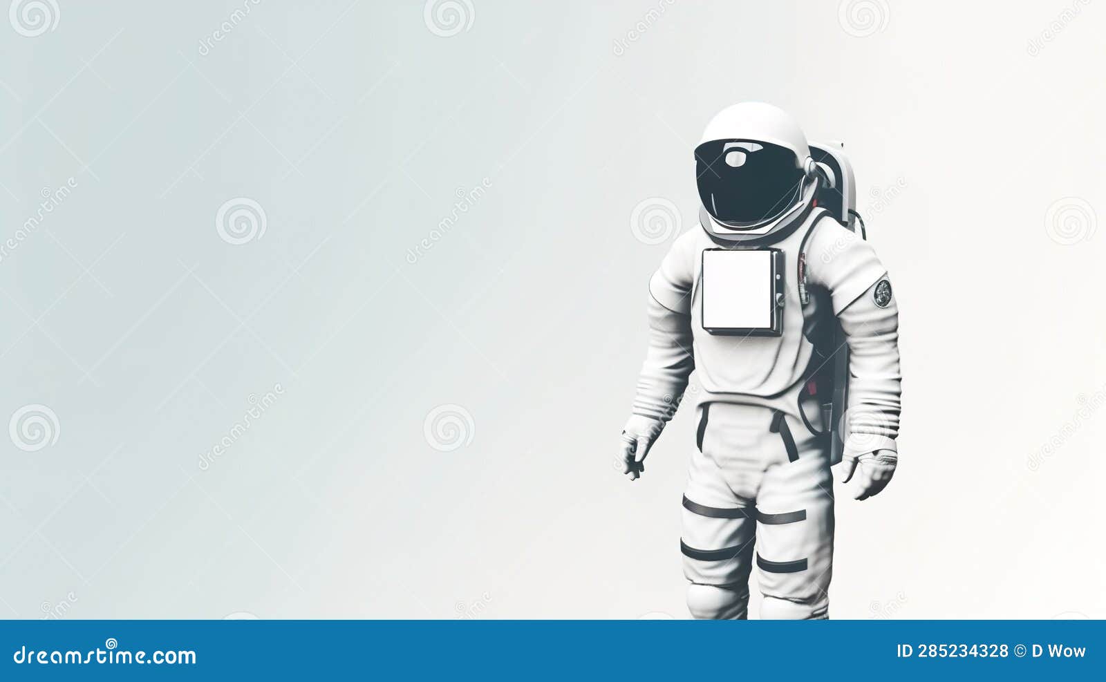 Cosmonaut in a Light Spacesuit on a Light Background, Front View, Space ... Cosmonaut in a Light Spacesuit on a Light Background, Front View, Space ...