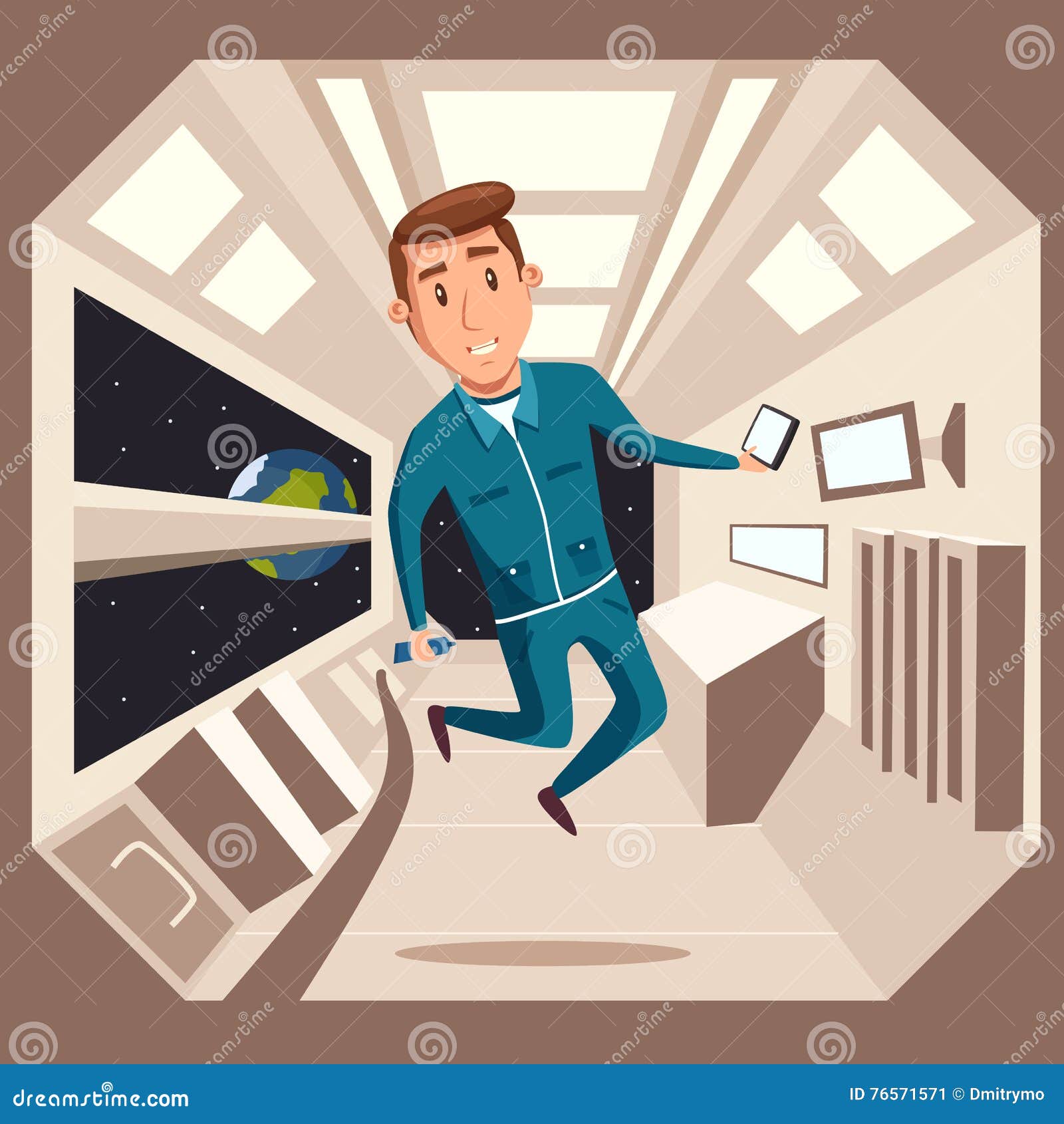 Cosmonaut in Zero Gravity. Vector Cartoon Illustration Stock Vector ...