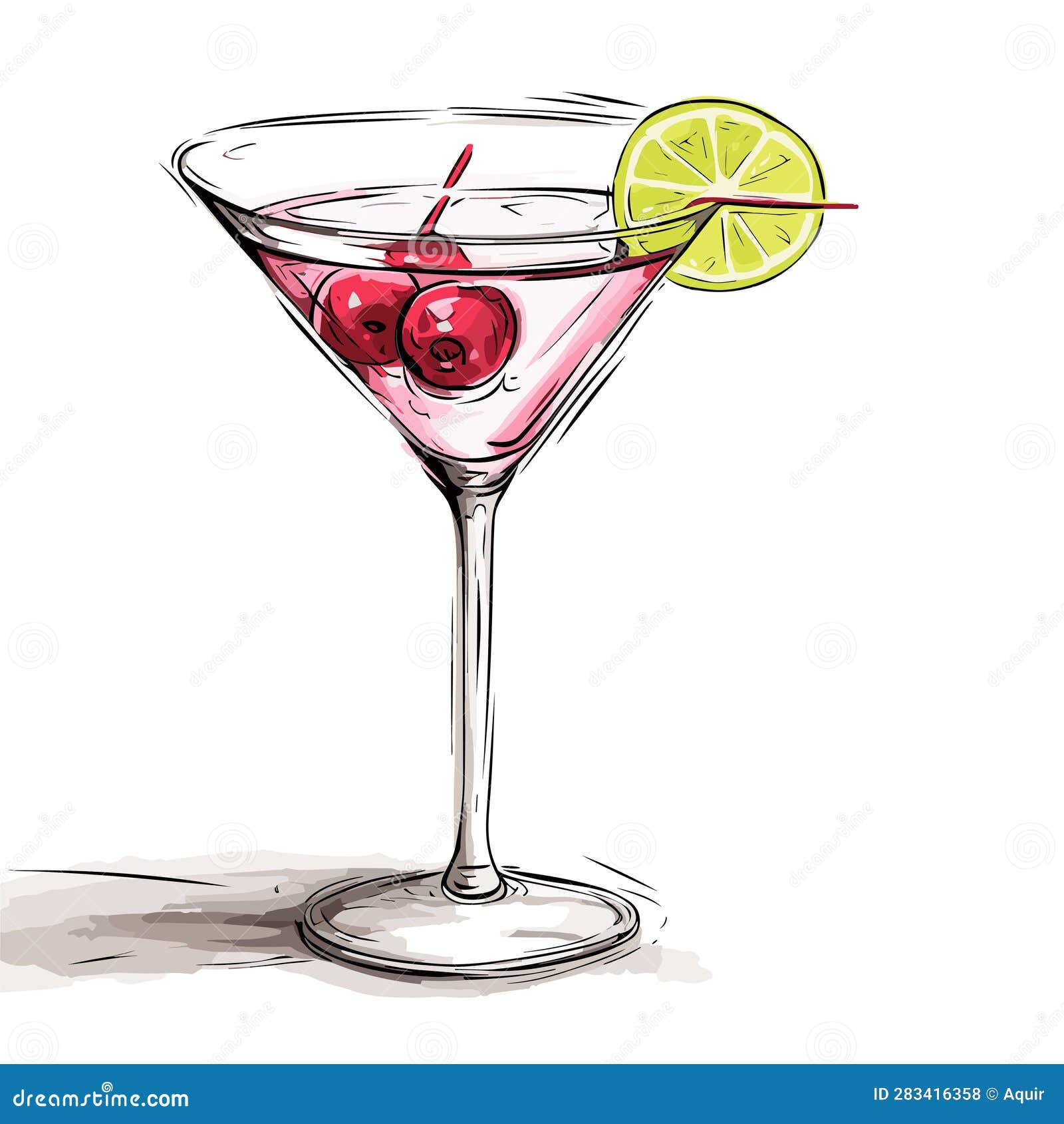 Cosmopolitan Cocktail Hand-drawn Comic Illustration. Cosmopolitan ...