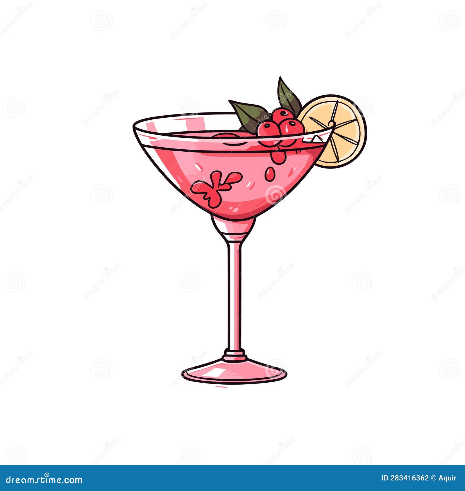 Cosmopolitan Cocktail Hand-drawn Comic Illustration. Cosmopolitan ...